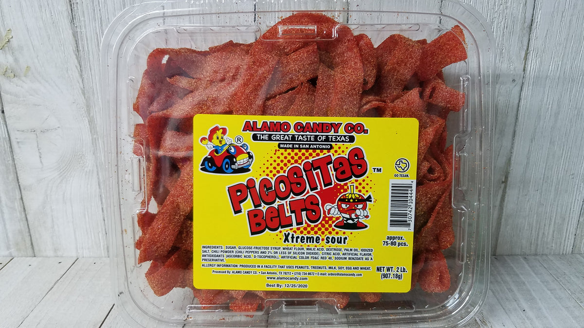 Alamo Candy Picositas Belts 2lbs Container – Squeak’s Convenience Store